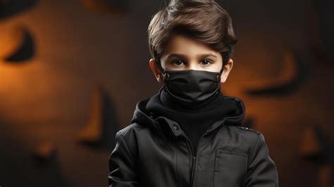 Premium Photo Young Boy Wearing Black Jacket And Face Mask