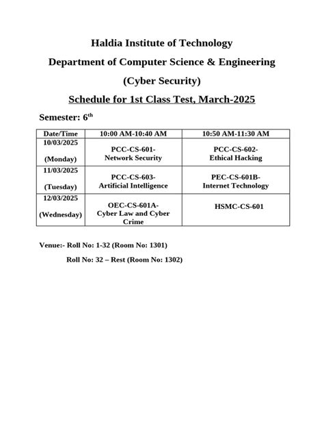 1st Class Test Routine 3rd Yr March 2025 Pdf
