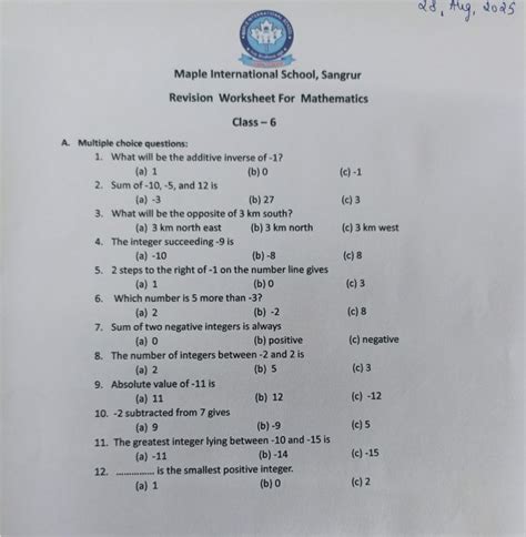 A Multiple Choice Questions What Will Be The Additive Inverse Of 1
