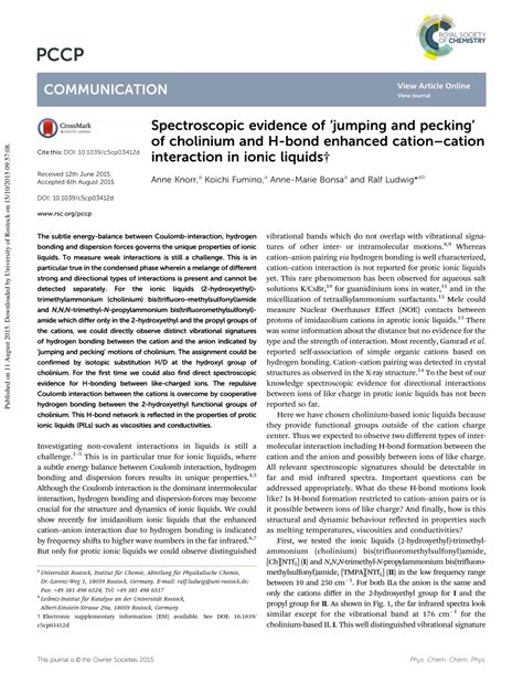 Pdf Spectroscopic Evidence Of ‘jumping And Pecking Of Cholinium And