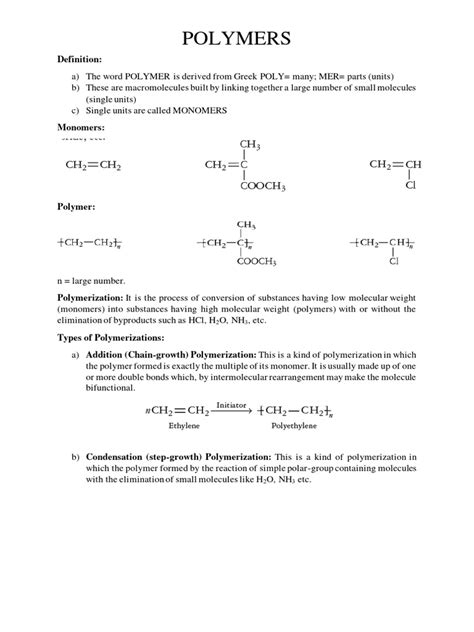Polymers Pdf Polymerization Polymers