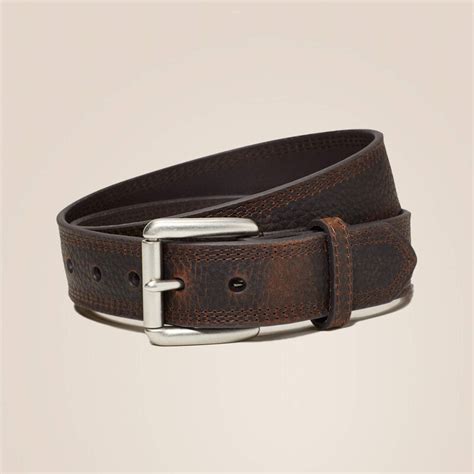 Ariat Mens Rowdy Brown Triple Stitch Basic Western Belt Rowdy Ranch