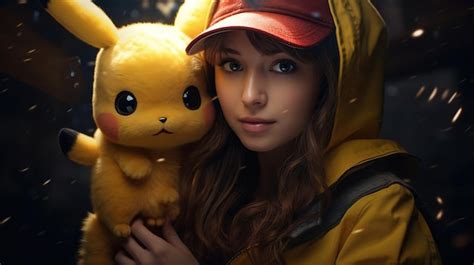 A Girl And A Pikachu Premium Ai Generated Image