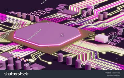 3d Rendering Cpu Pink Purple Cyberpunk Stock Illustration 2183970693
