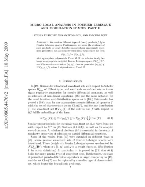 Pdf Micro Local Analysis In Fourier Lebesgue And Modulation Spaces Part Ii