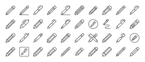 펜과 연필의 선 아이콘 모음입니다 편집 가능한 스트로크 카드 앱 배너 게시물 디자인을 위한 미니멀한 선형 그림 계획에 대한 스톡 벡터 아트 및 기타 이미지 Istock