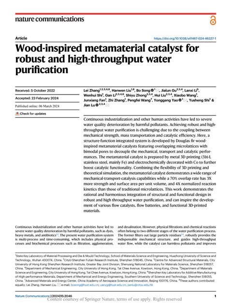 Pdf Wood Inspired Metamaterial Catalyst For Robust And High Throughput Water Purification