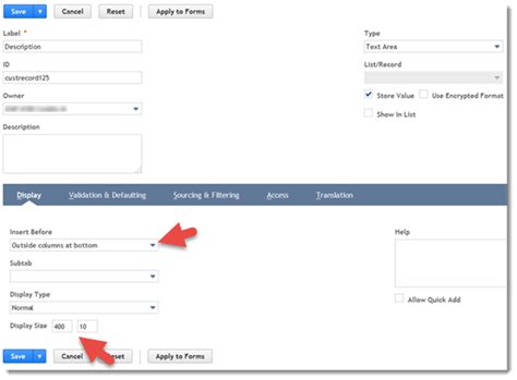 netsuite development notes span a custom field to a whole page width
