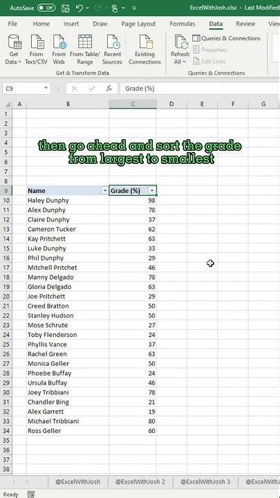Excel Tip Sort Grades From Highest To Lowest Youtube
