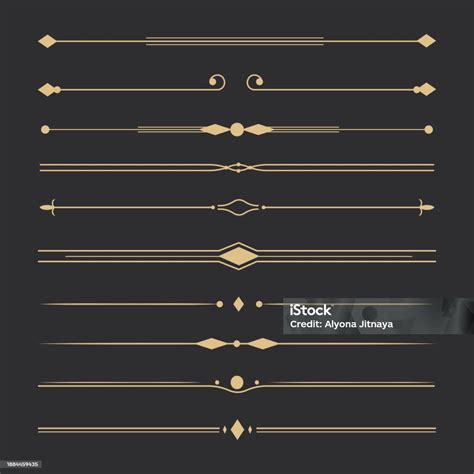 Text Devider Set Gold Line Minimal Separators Elegant Doodlle Borders
