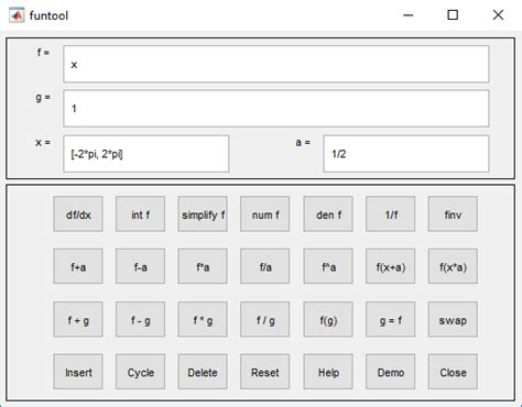 funtool function calculator matlab