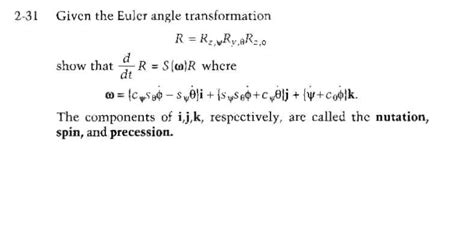 Solved 2 31 Given The Euler Angle Transformation R Rz