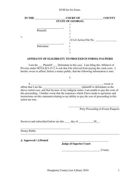 Georgia Pauper S Affidavit Form Printable Form