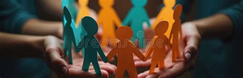 Hands Holding Colorful Paper People In Circle Diversity Teamwork