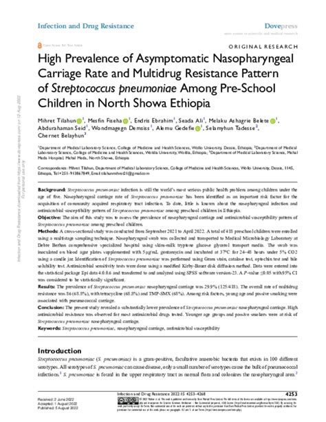Pdf High Prevalence Of Asymptomatic Nasopharyngeal Carriage Rate And Multidrug Resistance