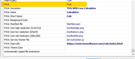 PWA Application Project Options TMS WEB Core TMS Support Center