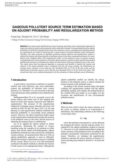 pdf gaseous pollutent source term estimation based on adjoint