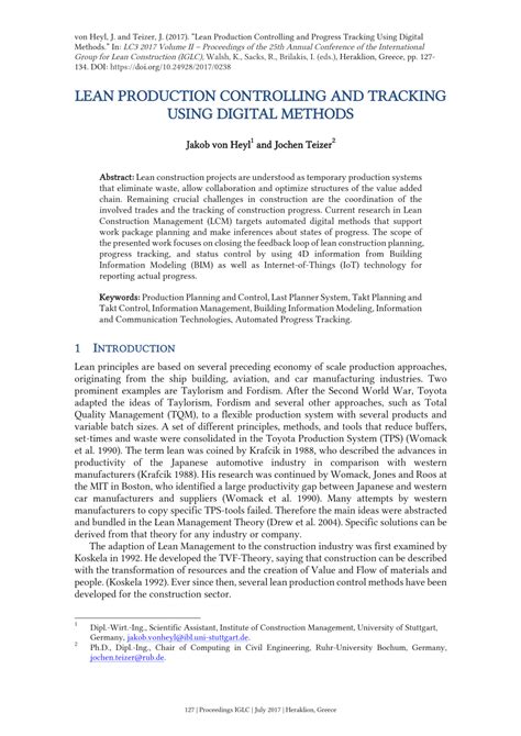 PDF Lean Production Controlling And Tracking Using Digital Methods