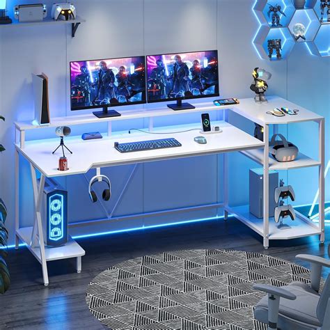 Sedeta White Gaming Desk 708 With Led Lights And Storage