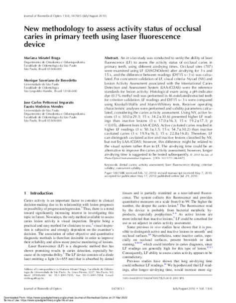 Pdf New Methodology To Assess Activity Status Of Occlusal Caries In Primary Teeth Using Laser