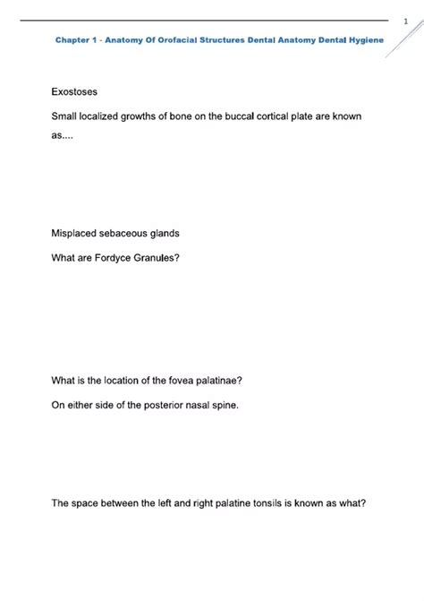 Chapter 1 Anatomy Of Orofacial Structures Dental Anatomy Dental Hygiene Questions Verified