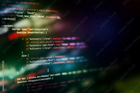 Css Javascript And Html Usage Monitor Closeup Of Function Source Code Abstract It Technology