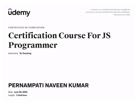 This Certificate Above Verifies That Pernampati Naveen Kumar