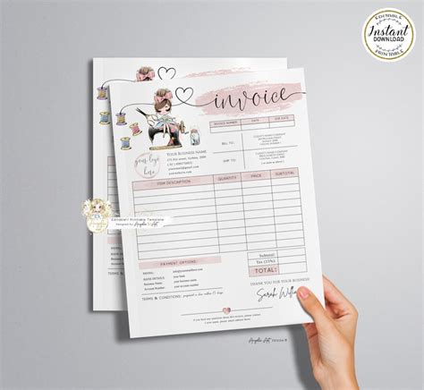 Rosy Sewing Business Invoice Rosegold Invoice Template Etsy