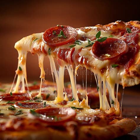 Vibrant Close Up Of A Dripping Slice Of Pepperoni Pizza With Melting