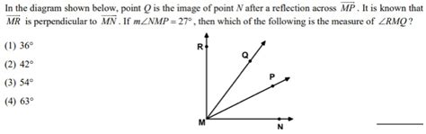 Solved In The Diagram Shown Below Point Q Is The Image Of Point N After A Reflection Across