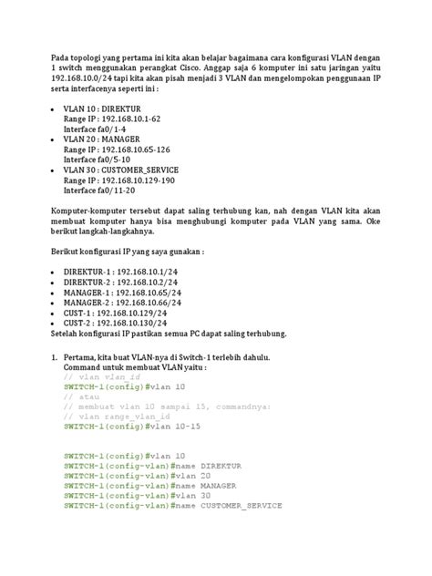 Konfigurasi Vlan Dengan 1 Switch Menggunakan Perangkat Cisco Pdf