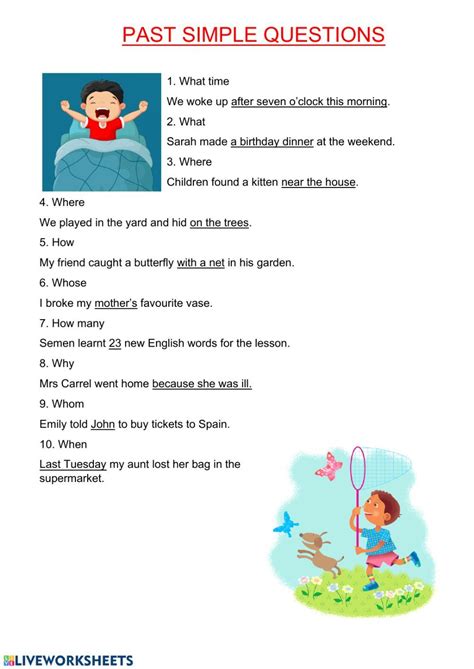 Past Simple Wh Questions Worksheet Simple Past Tense Wh Questions Worksheets School Subjects