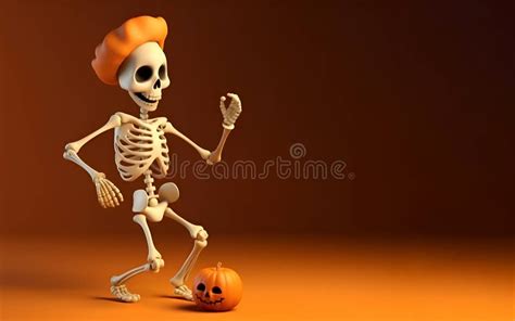 Skeleton Dancing With A Pumpkin Halloween Stock Illustration