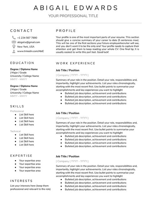 Google Docs RESUME TEMPLATE CV Template Free Professional Etsy