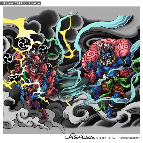 Artstation 風神雷神 刺青設計 Raijinfujin Tattoo Design