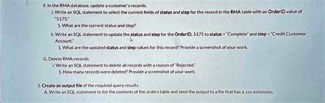 Solved Texts Databases Sql F In The Rma Database Update A Customers Records I Write An