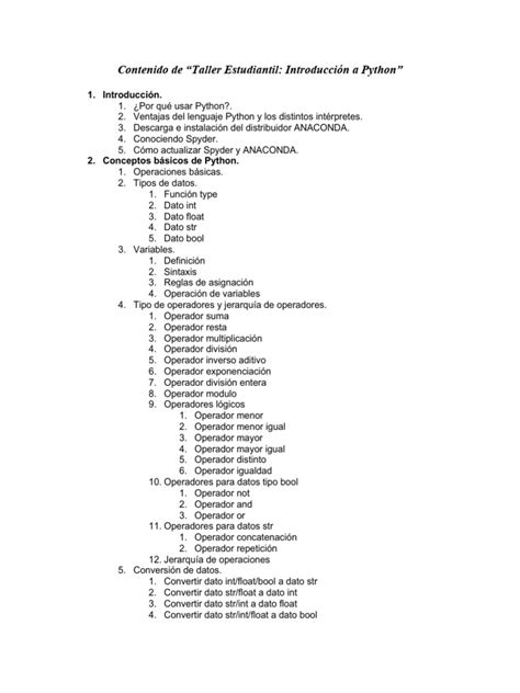 Contenido Del Taller Pdf Python Lenguaje De Programación