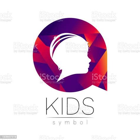 바이올렛 원 벡터의 자식 로고 타입 실루엣 프로필 인간의 머리 사람 어린이 자폐증 어린이 치료 클리닉 교육을위한 개념 로고