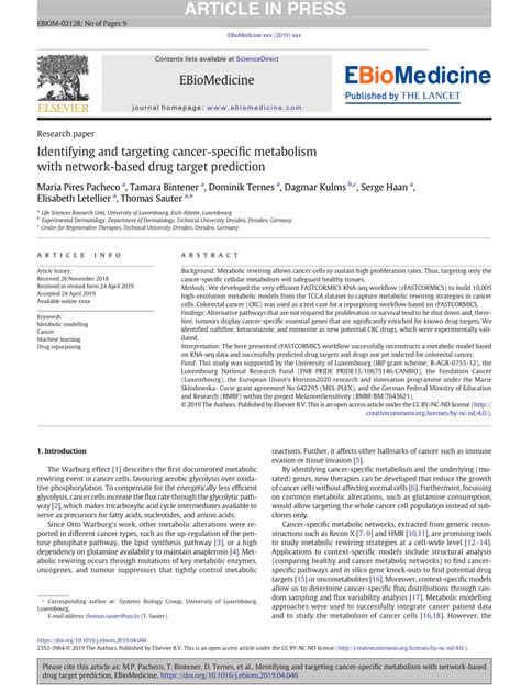 Pdf Identifying And Targeting Cancer Specific Metabolism With Network