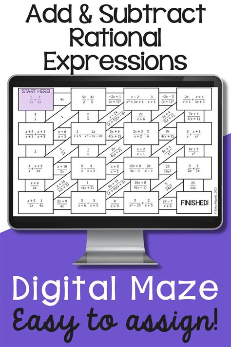 Adding Subtracting Rational Expressions Activity Printable Digital Maze