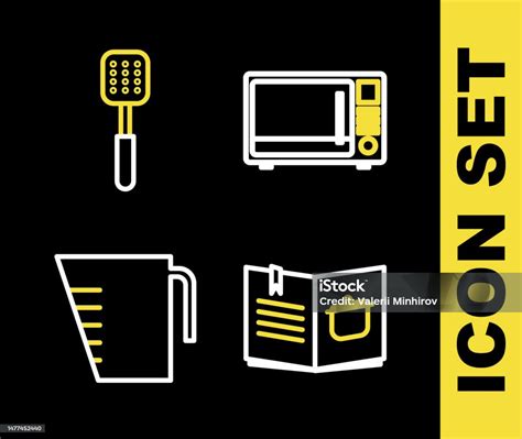세트 라인 전자 레인지 요리 책 계량 컵 및 주걱 아이콘 벡터 가정 생활에 대한 스톡 벡터 아트 및 기타 이미지 가정 생활 가정 주방 가정의 방 Istock