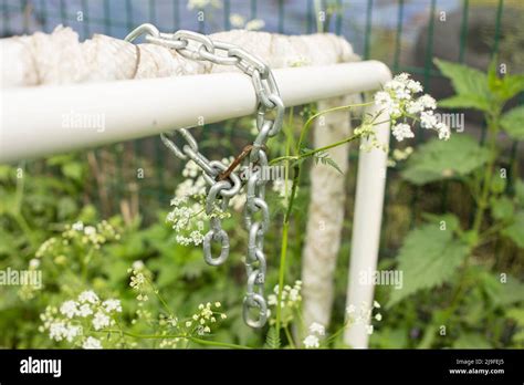 Chain On Pipe Chain Connects Two Pipes Pipeline Details Stock Photo Alamy