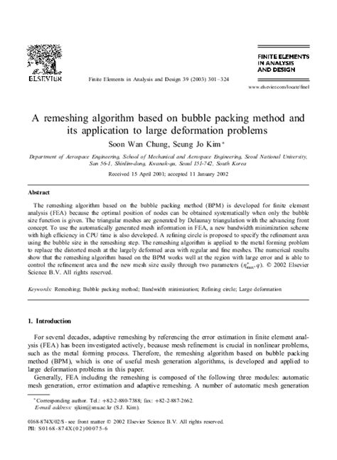 Pdf A Remeshing Algorithm Based On Bubble Packing Method And Its