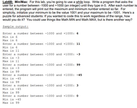 Solved Lab B Min Max For This Lab You Re Going To Use A Chegg