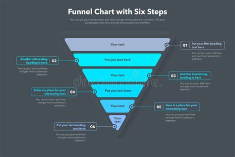 Funnel Chart Template With Six Steps Dark Version Stock Vector Illustration Of Information
