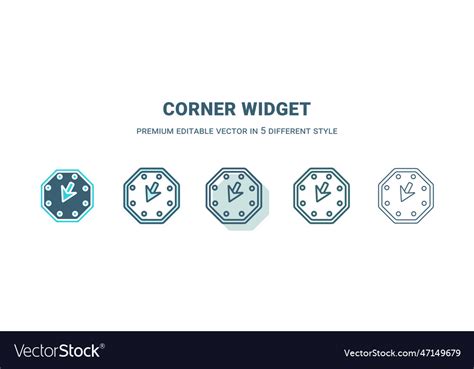 Corner Widget Icon In 5 Different Style Outline Vector Image