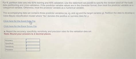 Solved For R Partition Data Sets Into Training And Chegg