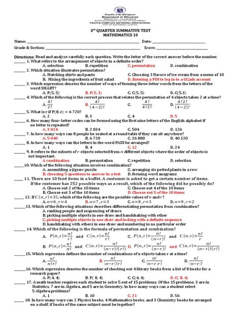 quarter 3 summative test pdf permutation mathematics