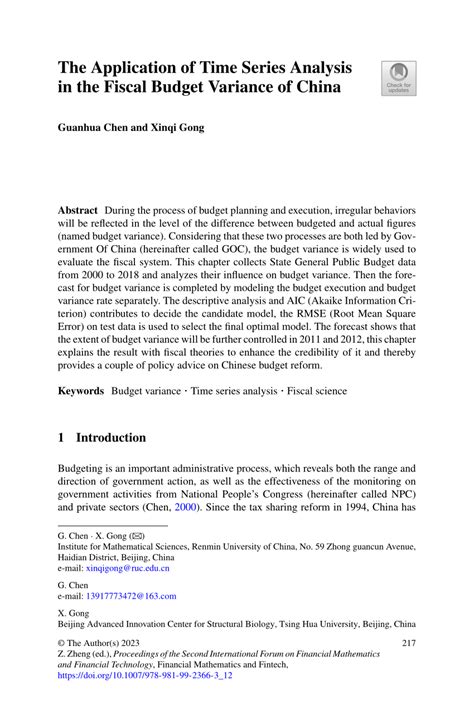 (PDF) The Application of Time Series Analysis in the Fiscal Budget Variance of China