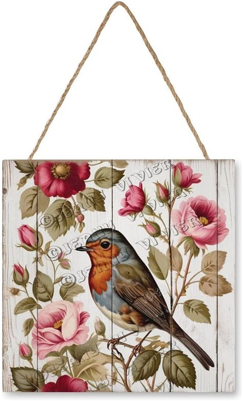 Robin Wooden Sign Robin Bird Hanging Wood Plaques Wildlife Robin Rustic Garden Kitchen Cafes